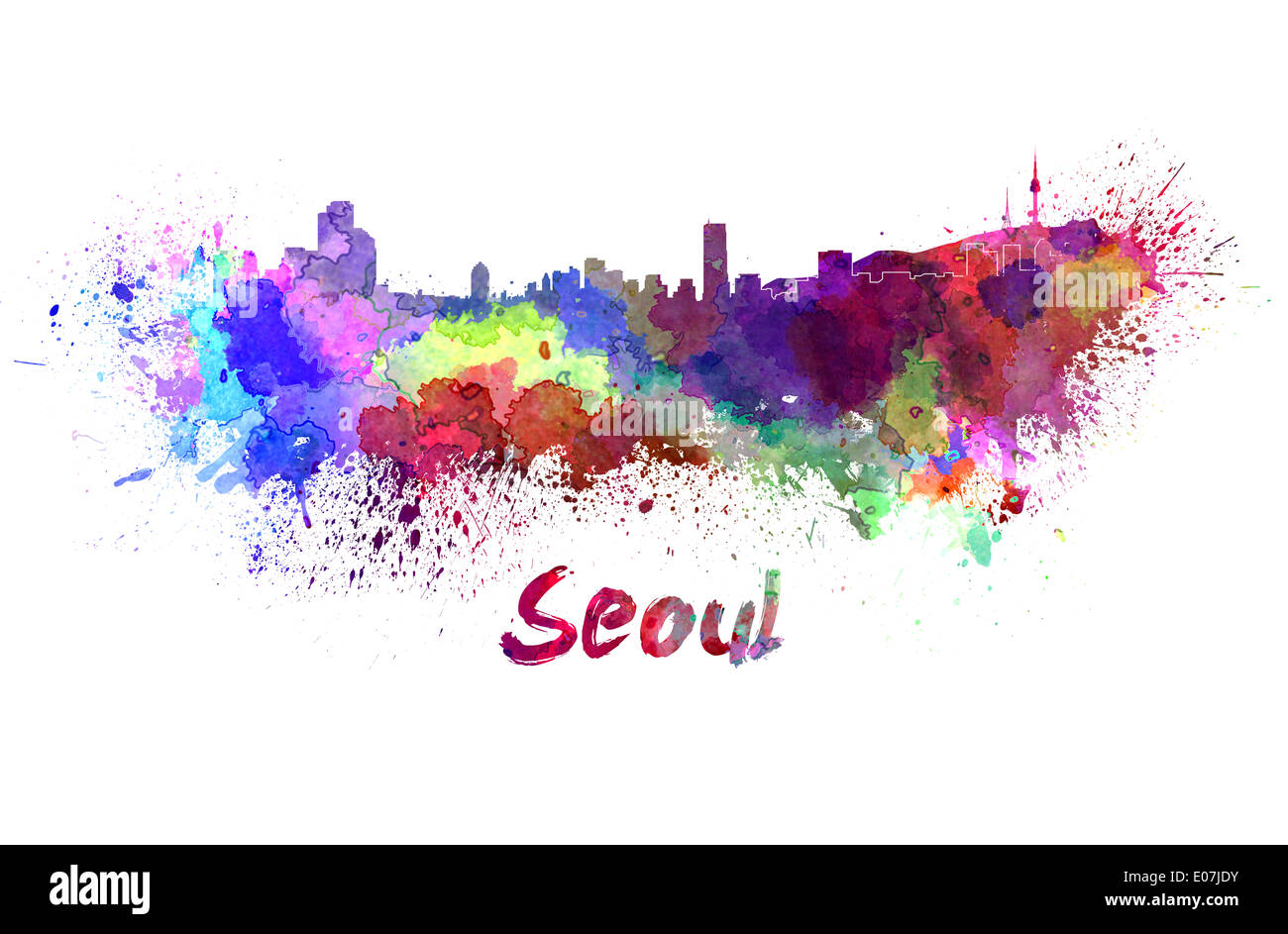 Seoul skyline in watercolor splatters Stock Photo - Alamy