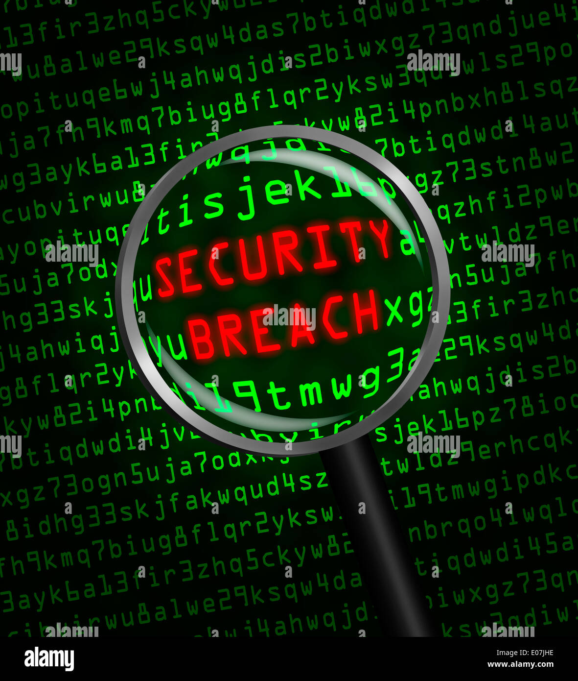 Red word "SECURITY BREACH" revealed revealed in green computer machine ...