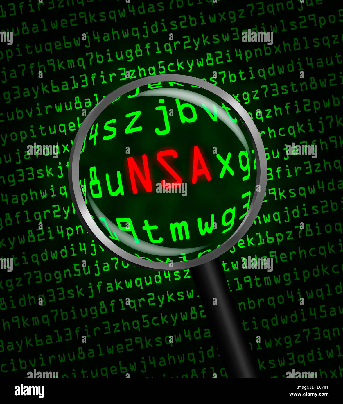NSA in red letters revealed in green computer machine code Stock Photo ...