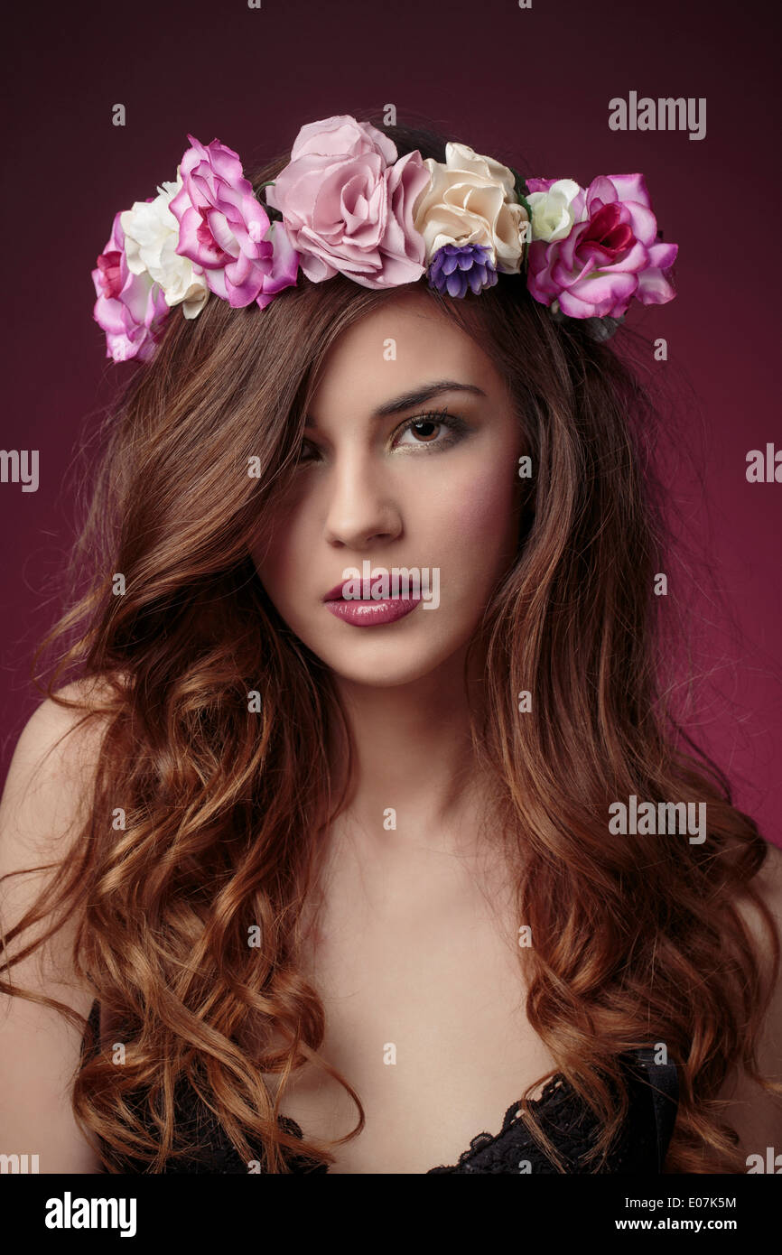 Wearing flower wreath hi-res stock photography and images - Alamy