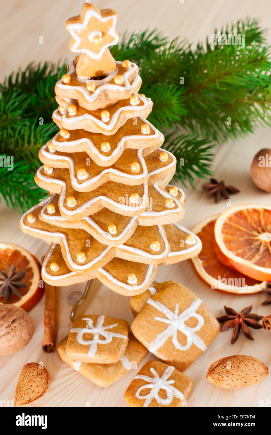 Gingerbread christmas tree.Gingerbread cookies stacked as christmas ...