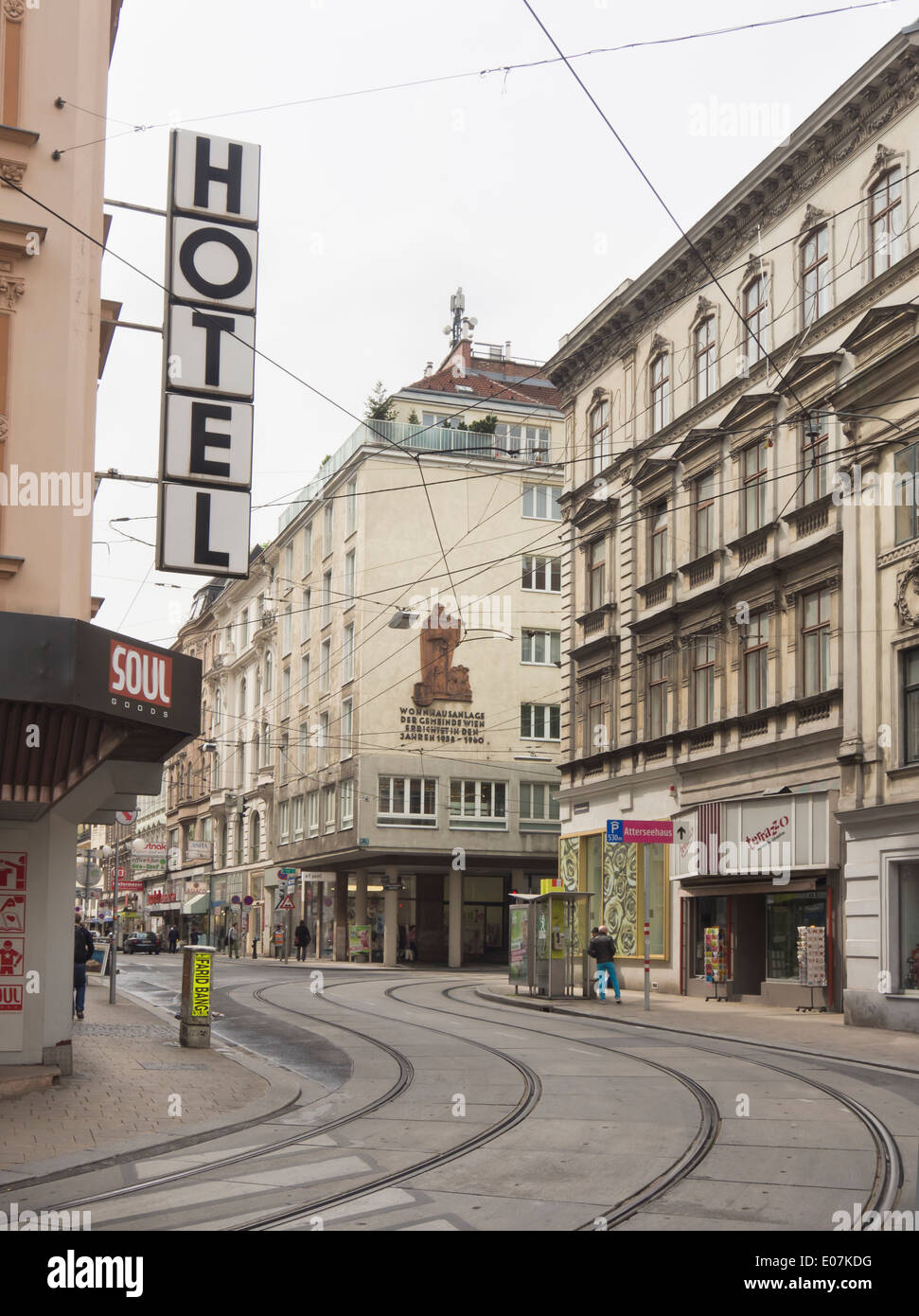 Curved hotel sign in the neubau district city capital wien hi-res stock ...