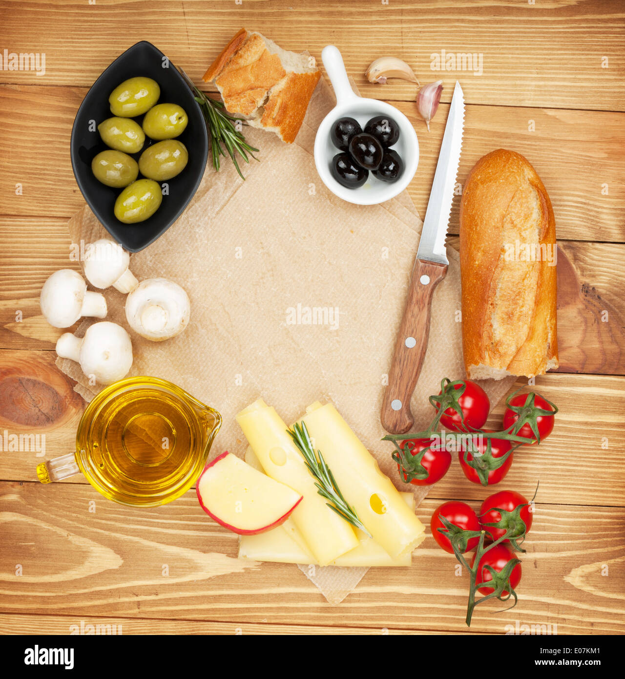 Cooking paper for copy space and various food Stock Photo - Alamy