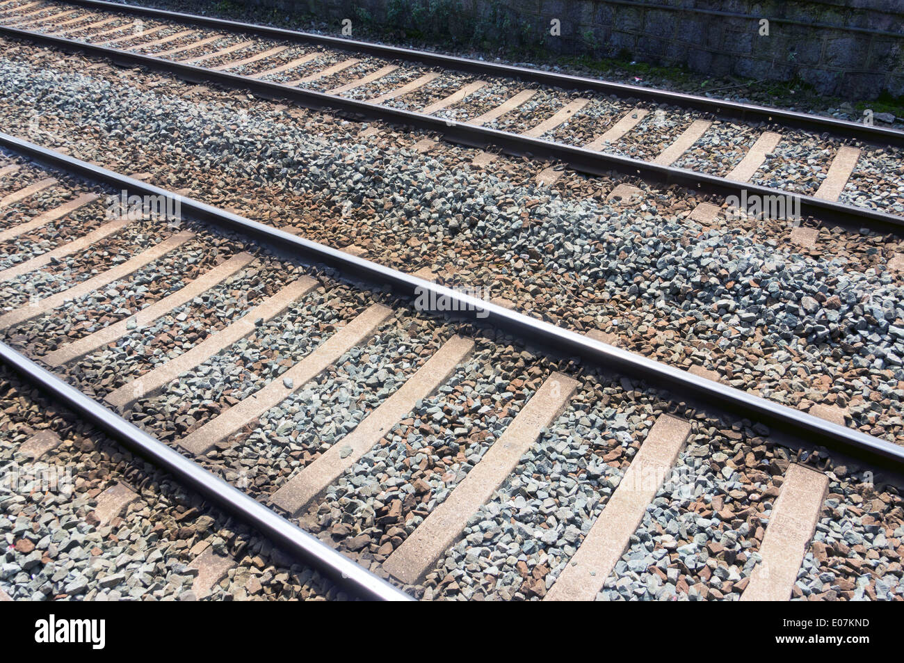 shiny train railways in diagonal Stock Photo - Alamy