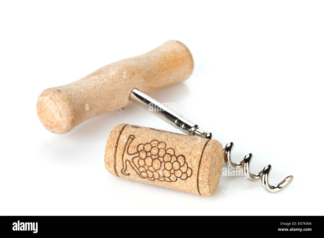 Cork and corkscrew. Isolated on white background Stock Photo - Alamy