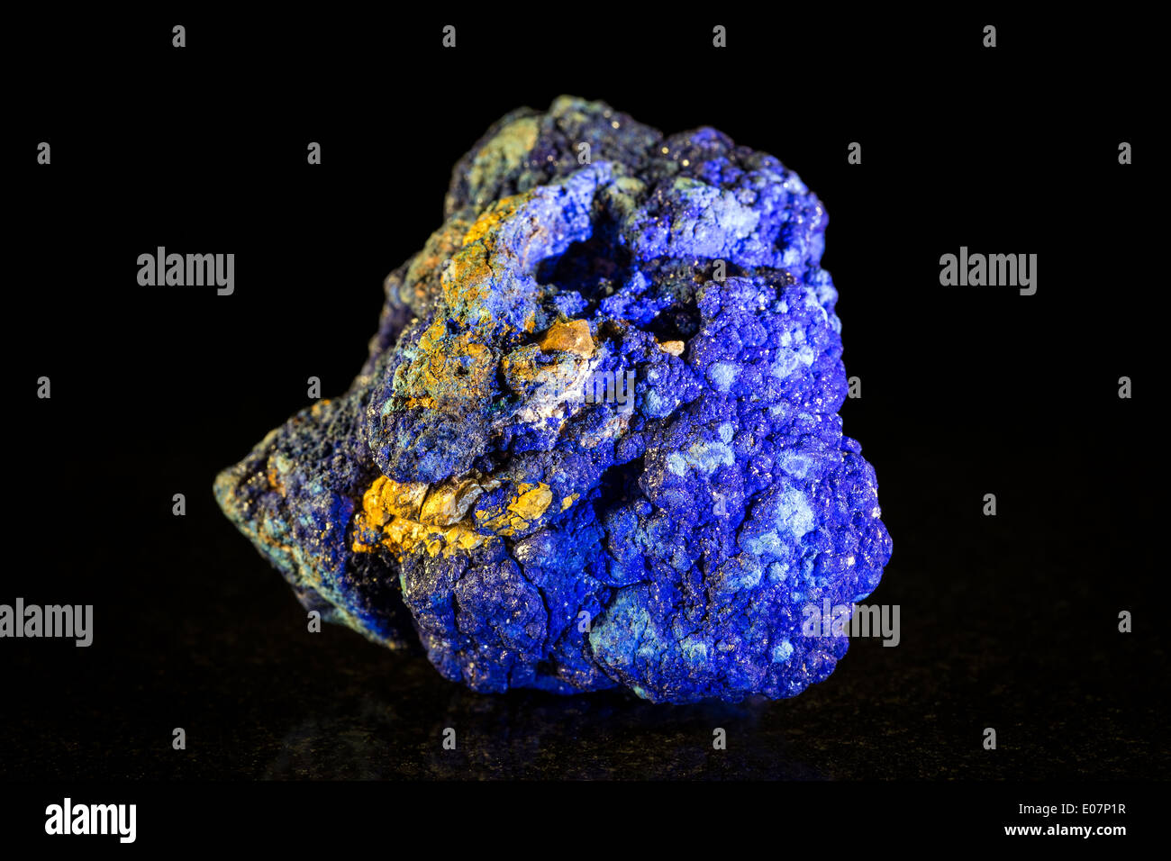 Azurite mineral stone, black background Stock Photo - Alamy