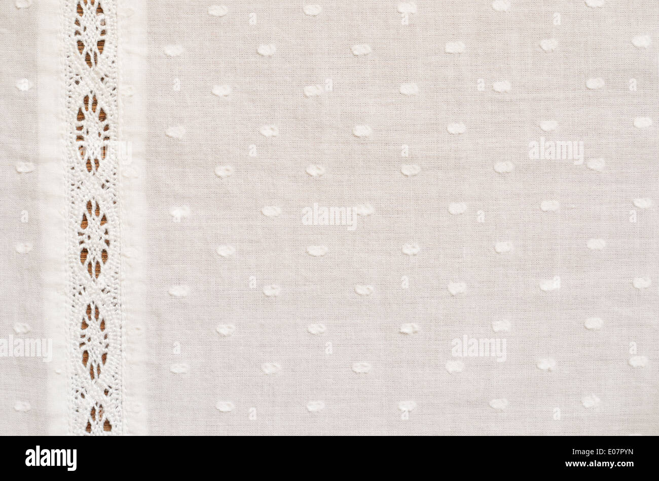 Spotted fabric with a strip of lace Stock Photo - Alamy