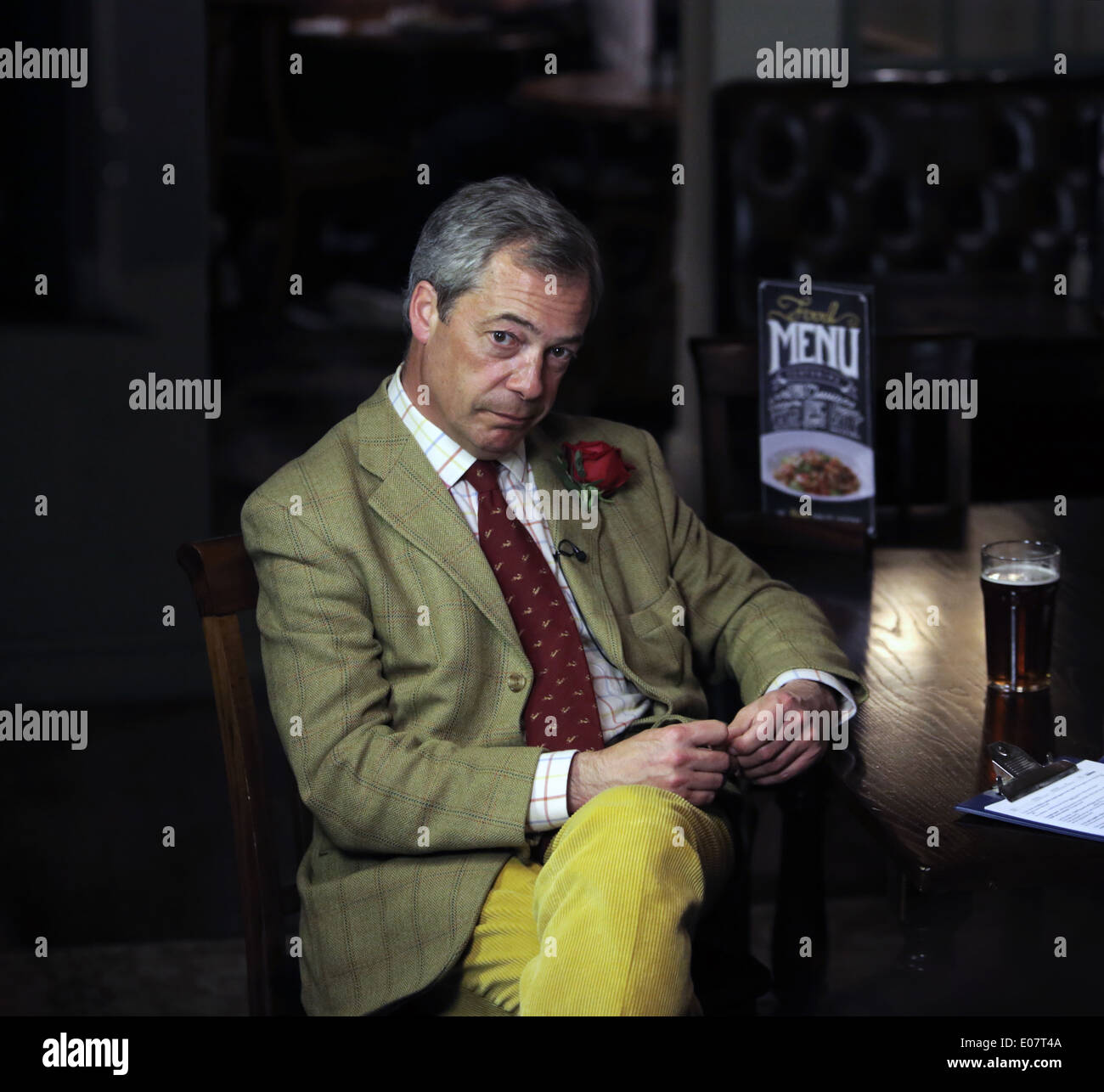 Leader of the UKIP Party Nigel Farage MEP in the Black Bull pub, Yarm ...