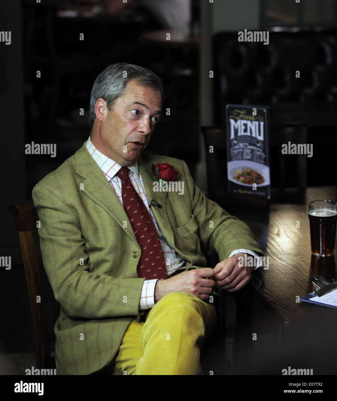 Leader of the UKIP Party Nigel Farage MEP in the Black Bull pub, Yarm ...