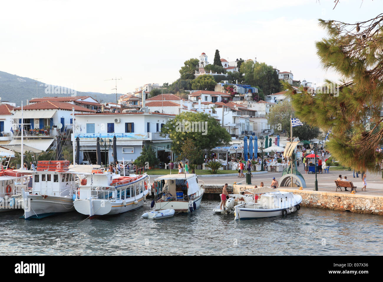 The harbour in Skiathos Town in Skiathos, on a warm, summer's evening ...