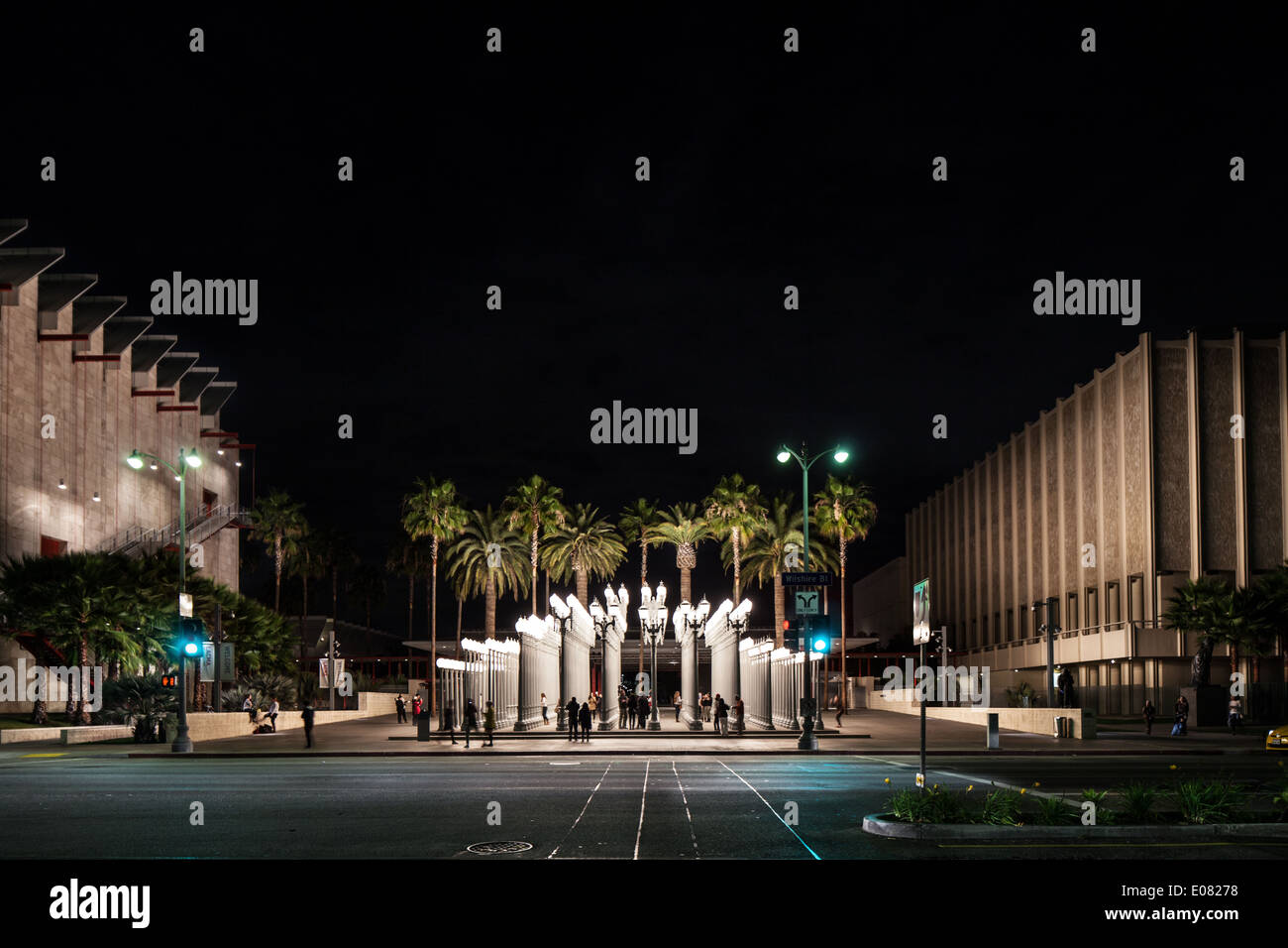 View of the Los Angeles County Museum of Art (LACMA) at night along ...