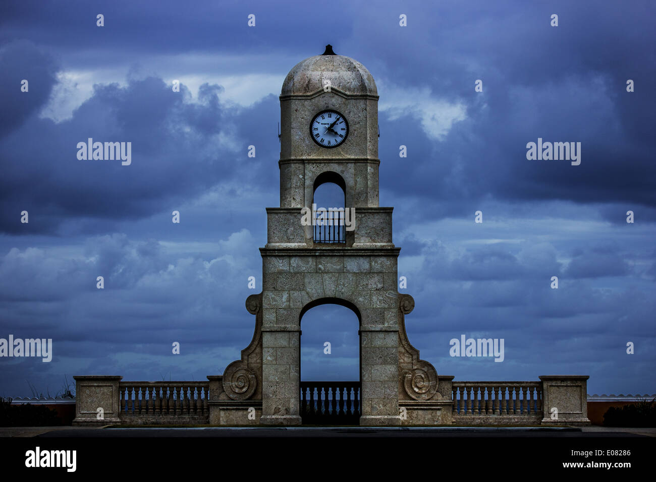 Clock Tower constructed with coral stone overlooks the Atlantic Ocean ...
