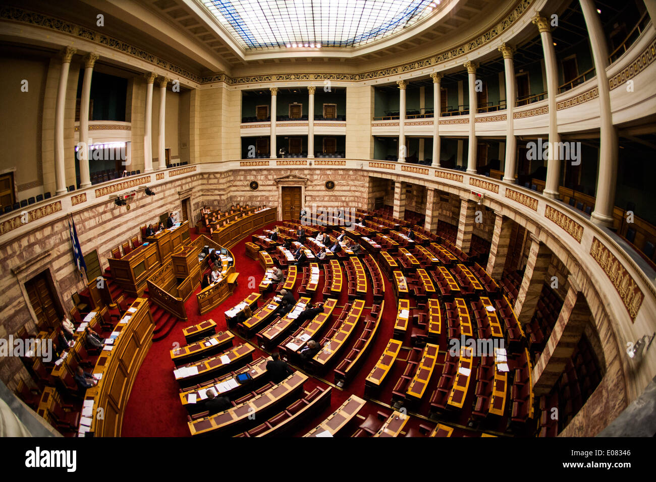Athens, Greece, May 5th 2014. Panoramic view of the inside of the Greek ...