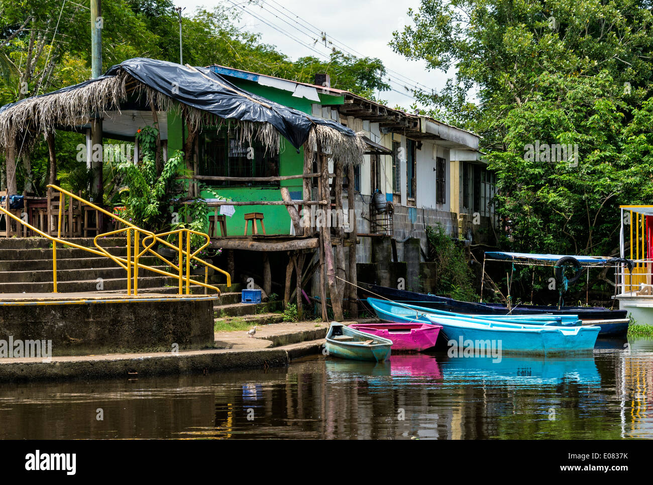 Boat dock in Frio River in the Caño Negro Wildlife Refuge in Costa Rica ...