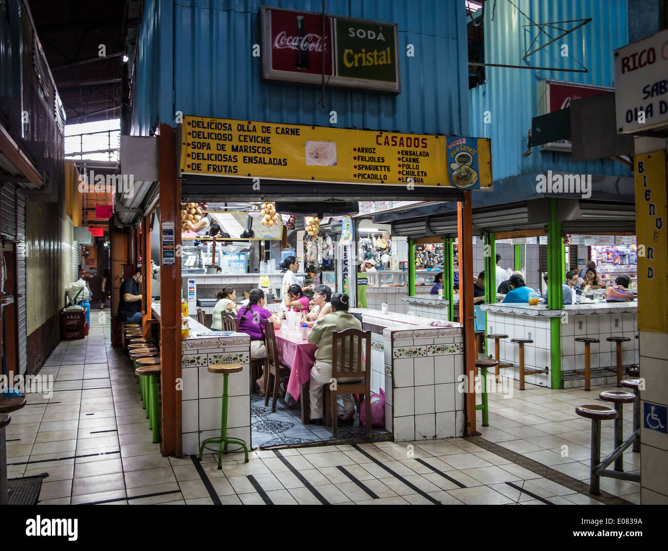 Restaurant in the Central Market in San Jose, Costa Rica. A very ...