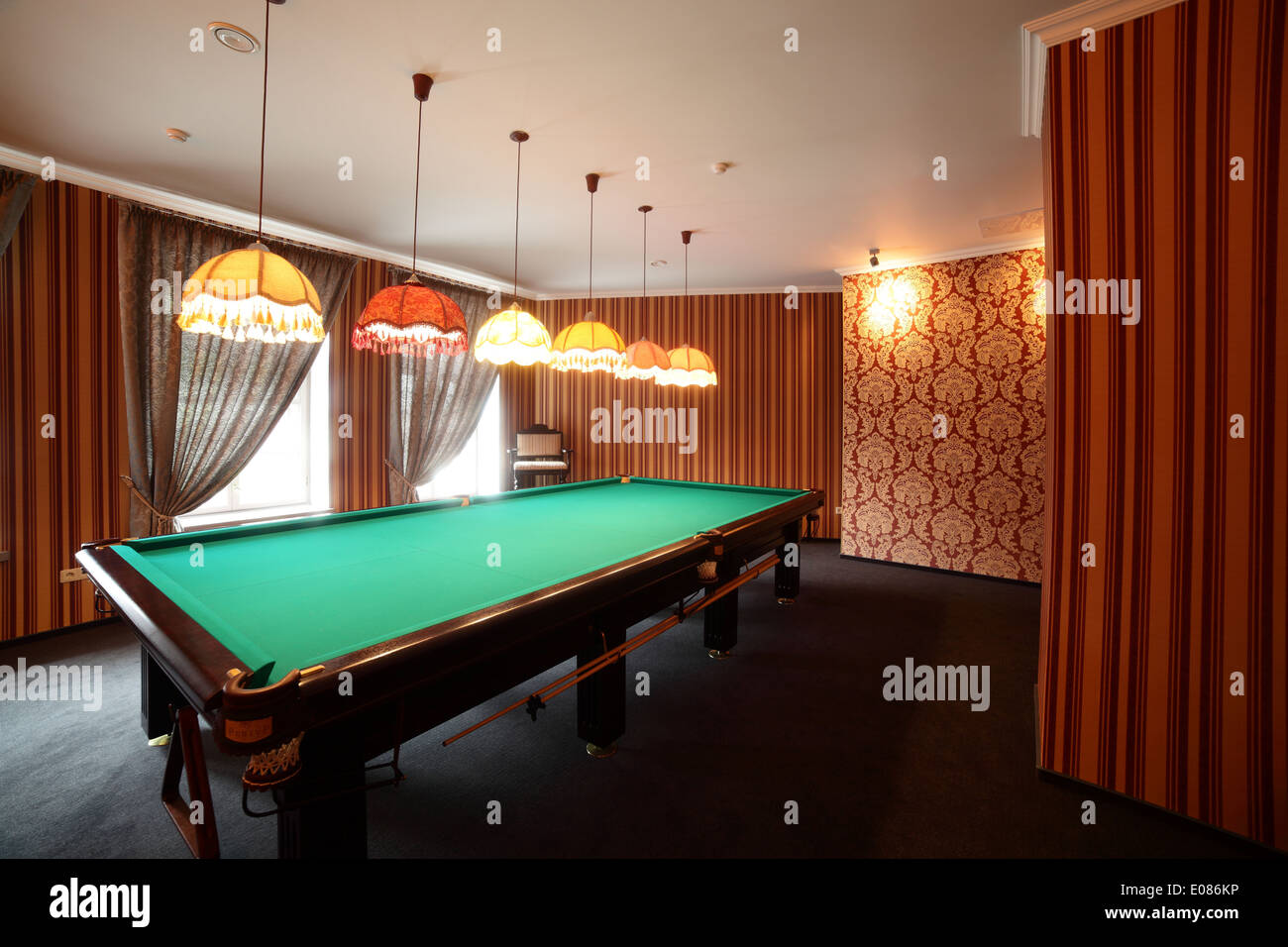 brand new and modern billiard interior in night time Stock Photo - Alamy