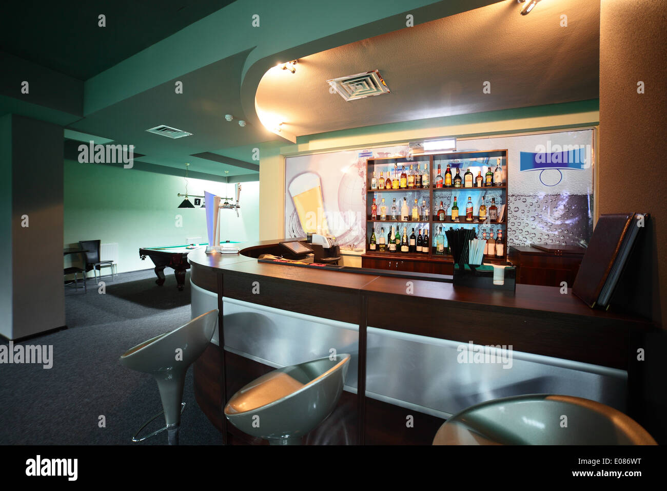 brand new and modern billiard interior in night time Stock Photo - Alamy