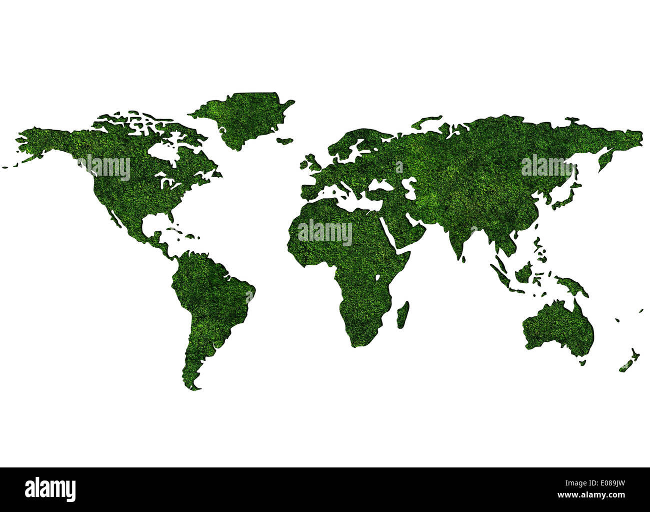 Grassy World Map. World Map Textured by Grass Isolated on White Stock ...