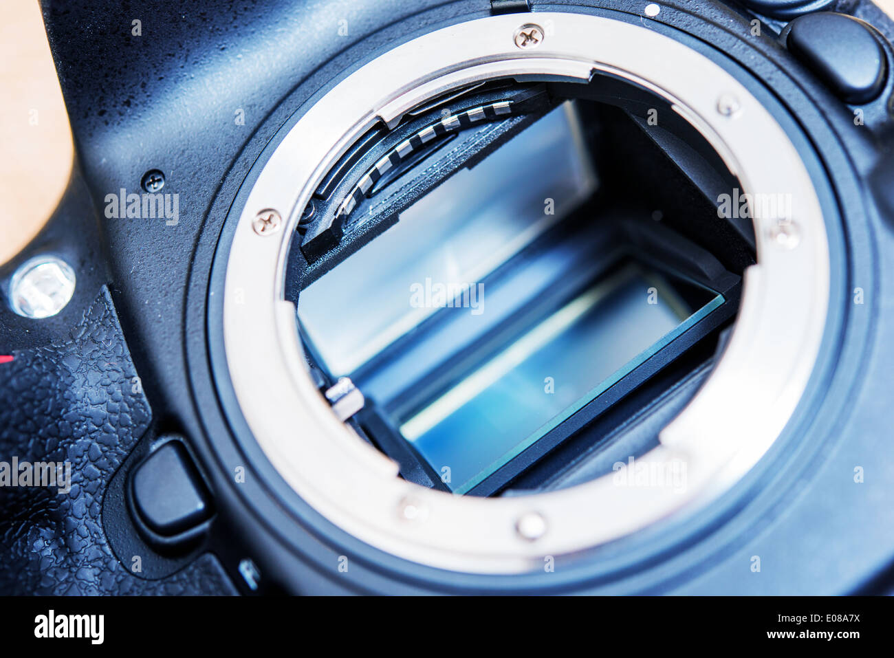 DSLR Camera Mirror. Professional Camera Mirror and Lens Mount Closeup ...