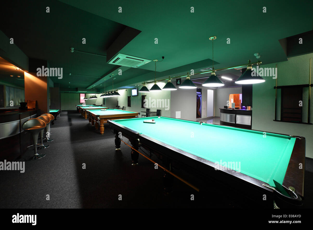 brand new and modern billiard interior in night time Stock Photo - Alamy
