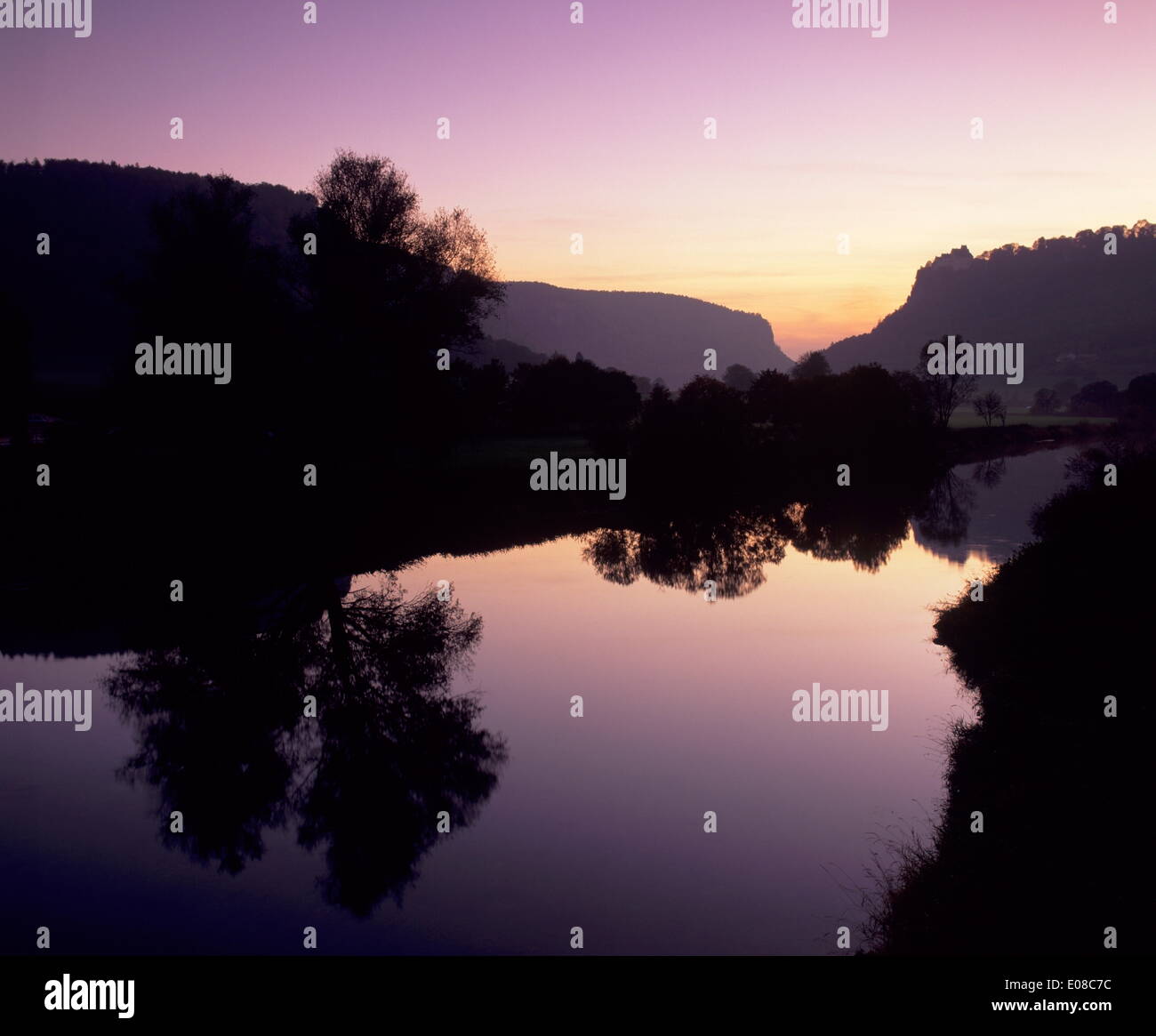Schloss Werenwag Castle and Danube River at sunset, Danube Valley ...