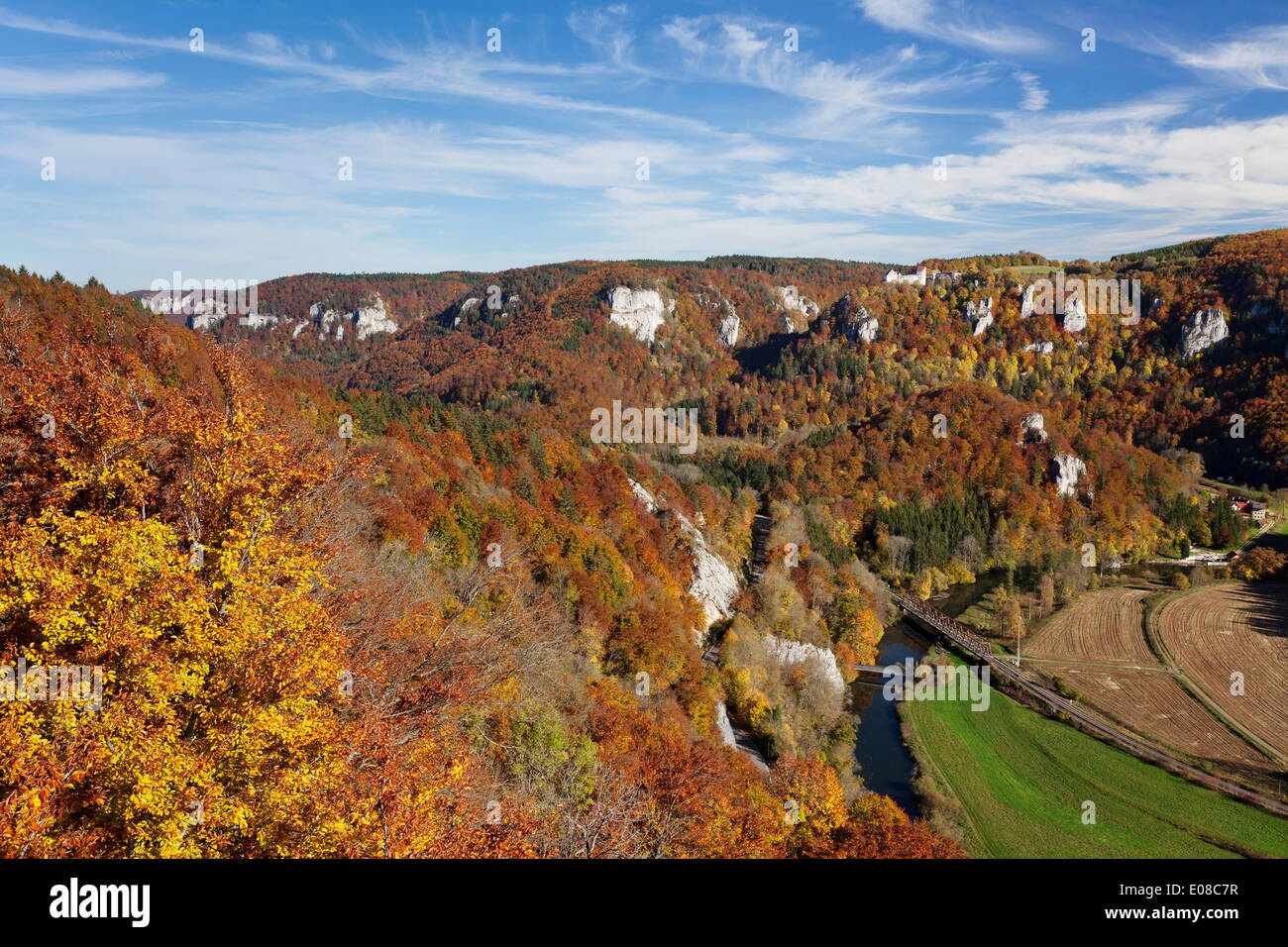View on Burg Wildenstein Castle and Danube Valley in autumn, Upper ...