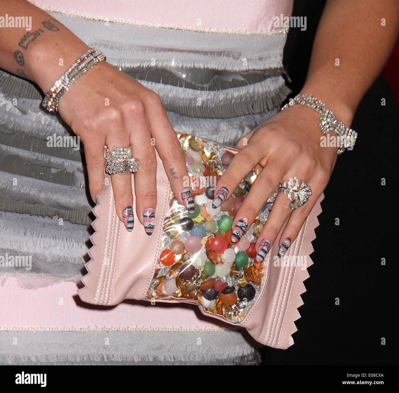New York, New York, USA. 5th May, 2014. A view of the clutch purse worn ...