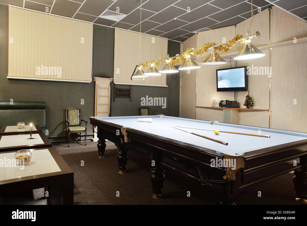 brand new and modern billiard interior in night time Stock Photo - Alamy