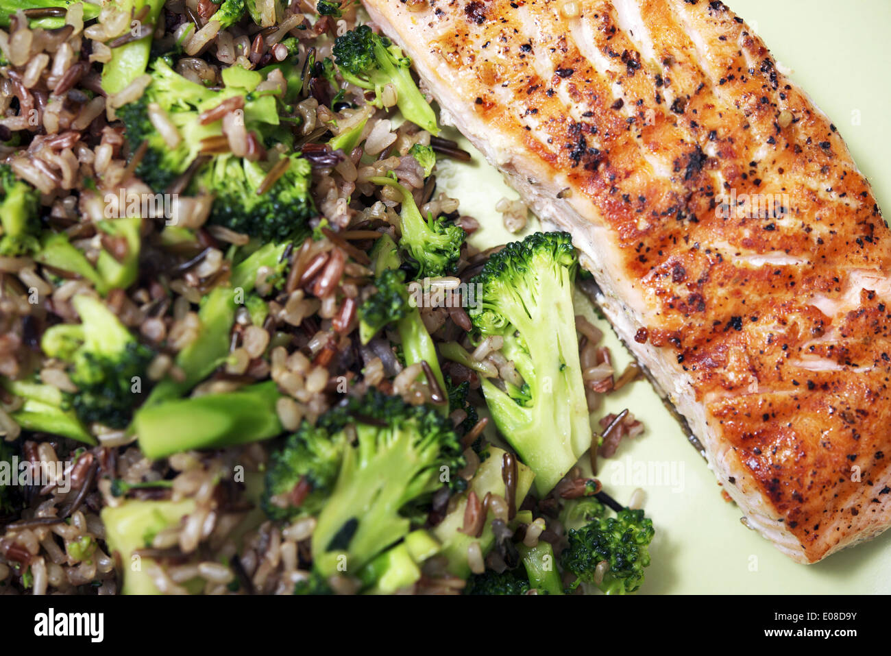 Alaskan Salmon Dinner. Wild Salmon, Rice and Broccoli Stock Photo - Alamy
