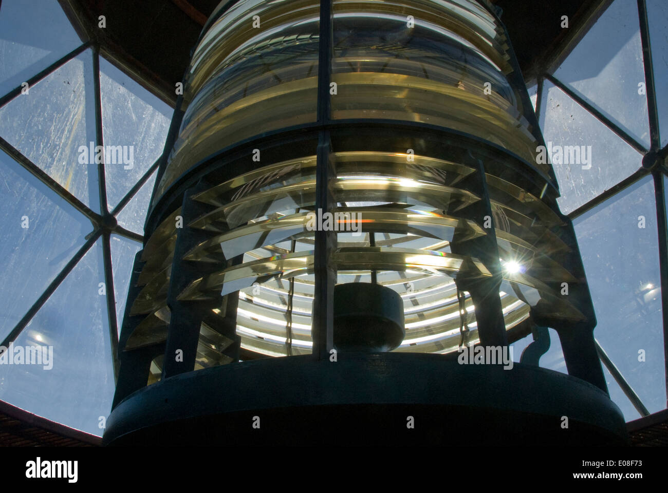 Glass lenses and light in Lighthouse, Manukau Heads Lighthouse, Awhitu ...