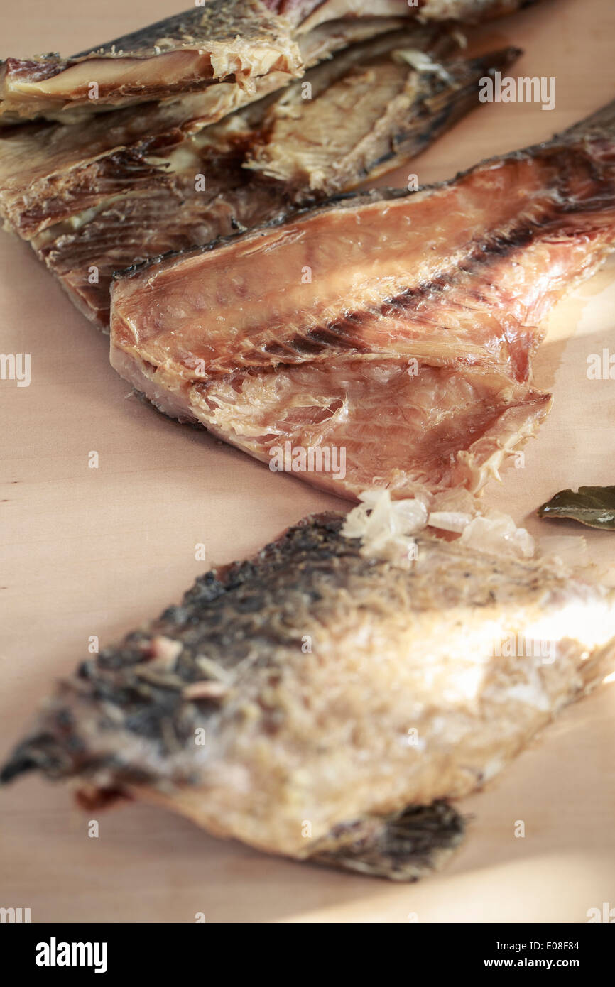 Pieces of smoked pike, close-up Stock Photo - Alamy