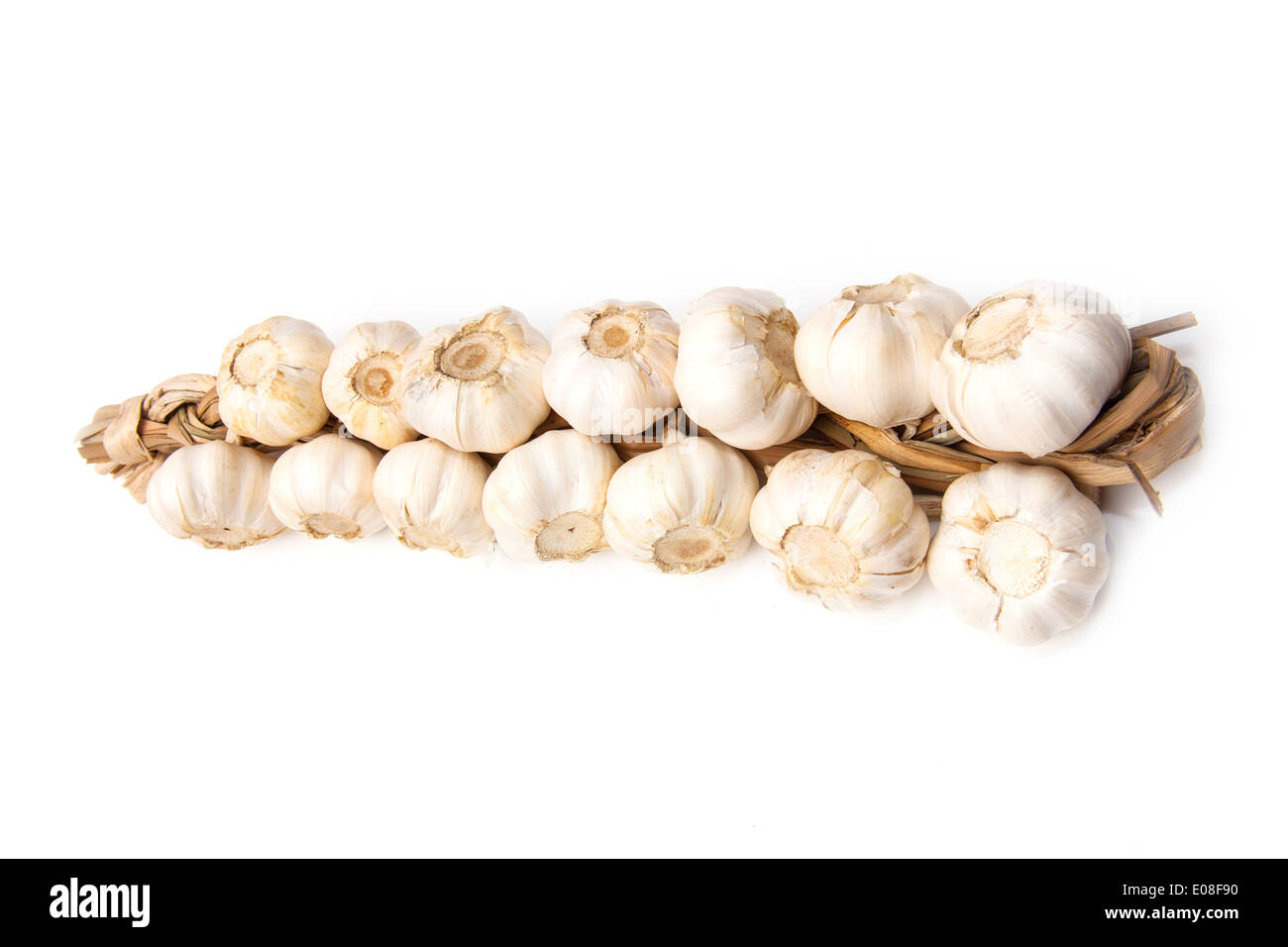 String of Garlic bulbs isolated on a white studio background Stock ...