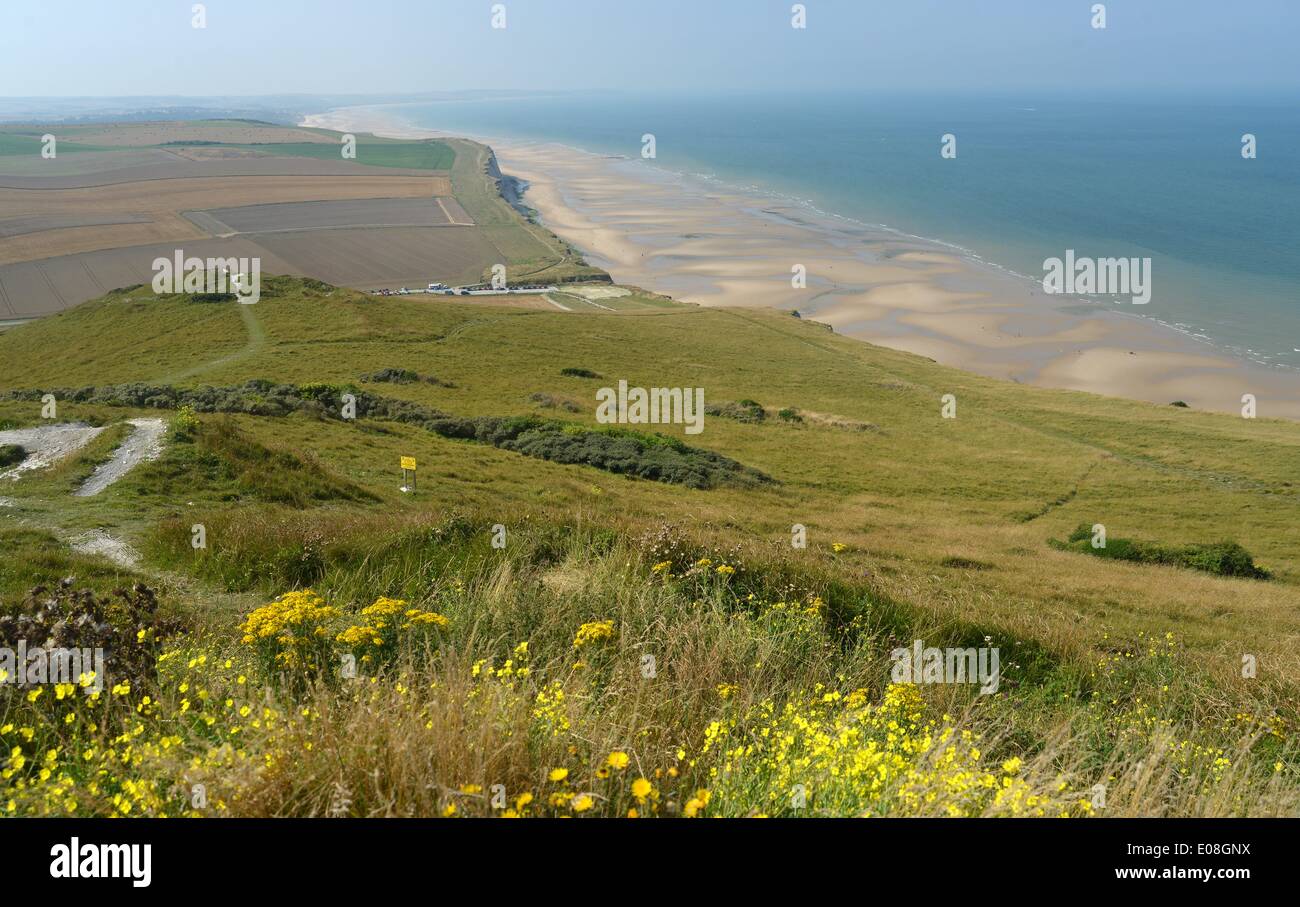 View from Le Cap Blanc Nez towards the beaches and cliffs of the french ...