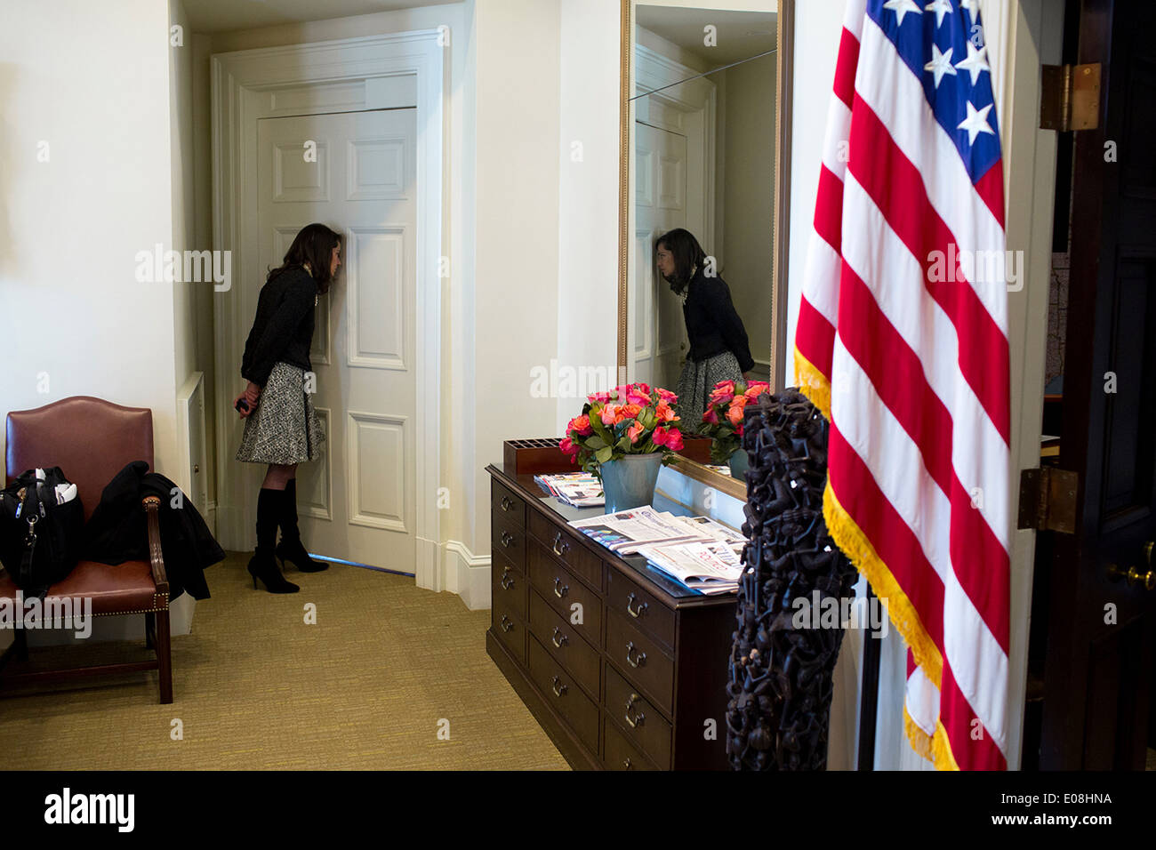 Acting Chief of Protocol, U.S. Department of State Natalie Jones, looks into the Oval Office ...