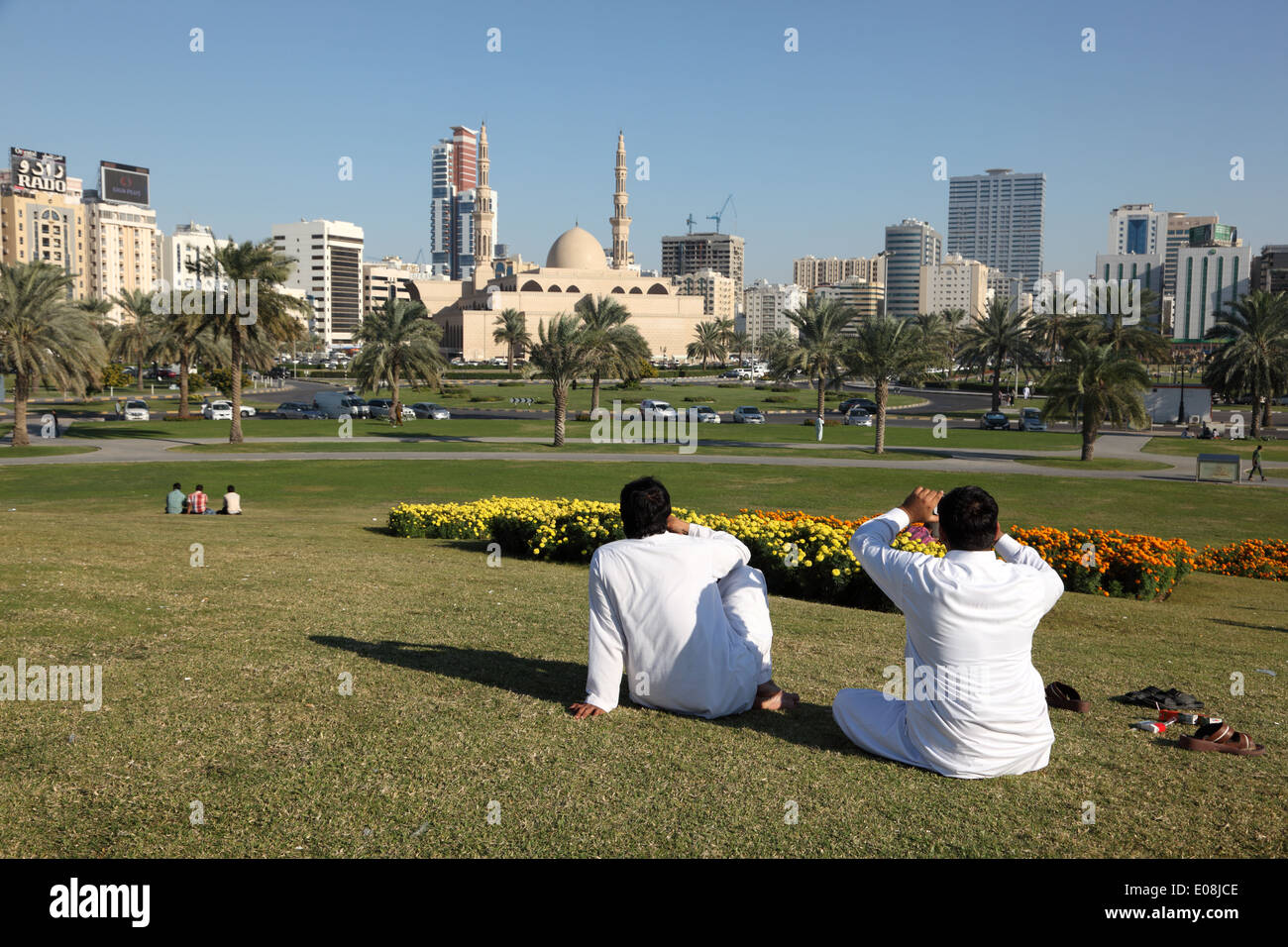 Relaxing at the Main Square in Sharjah city. United Arab Emirates Stock ...