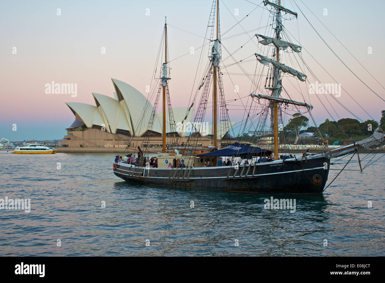 The Tall Ship, Southern Swan And the Sydney Opera House at Sunset Stock ...