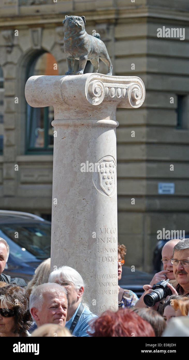 Stuttgart, Germany. 06th May, 2014. The new pug figure stands on the ...