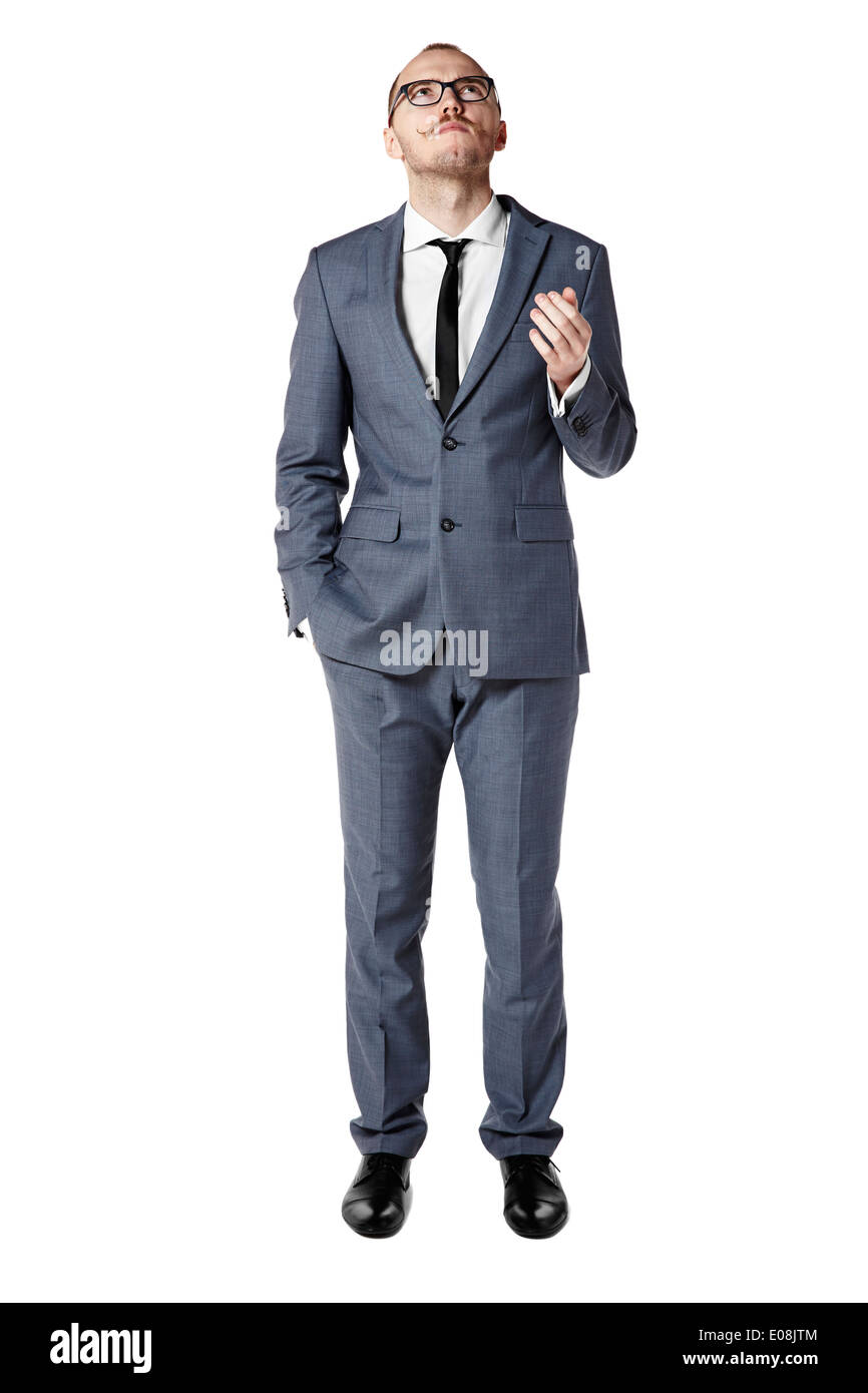 Young man looking up and wait for something. isolated on white Stock ...