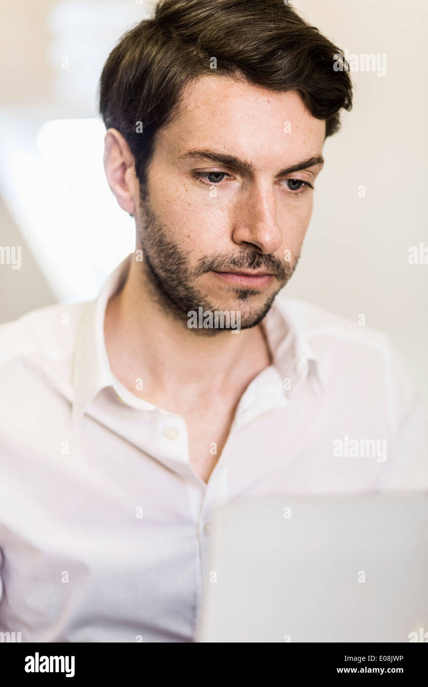 Businessman working on laptop in office Stock Photo - Alamy