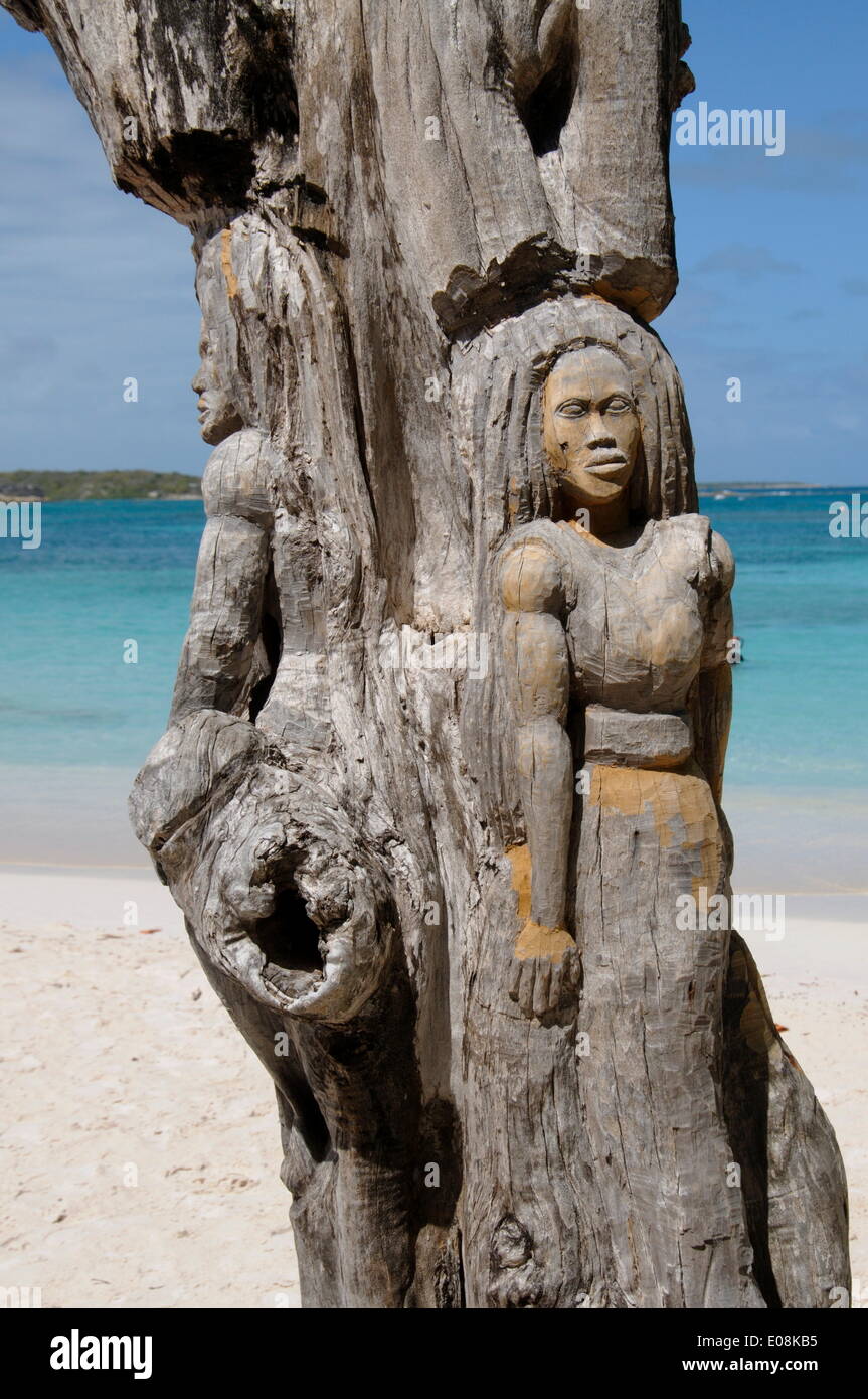Wooden tree sculpture, Long Bay, Antigua, Leeward Islands, West Indies ...