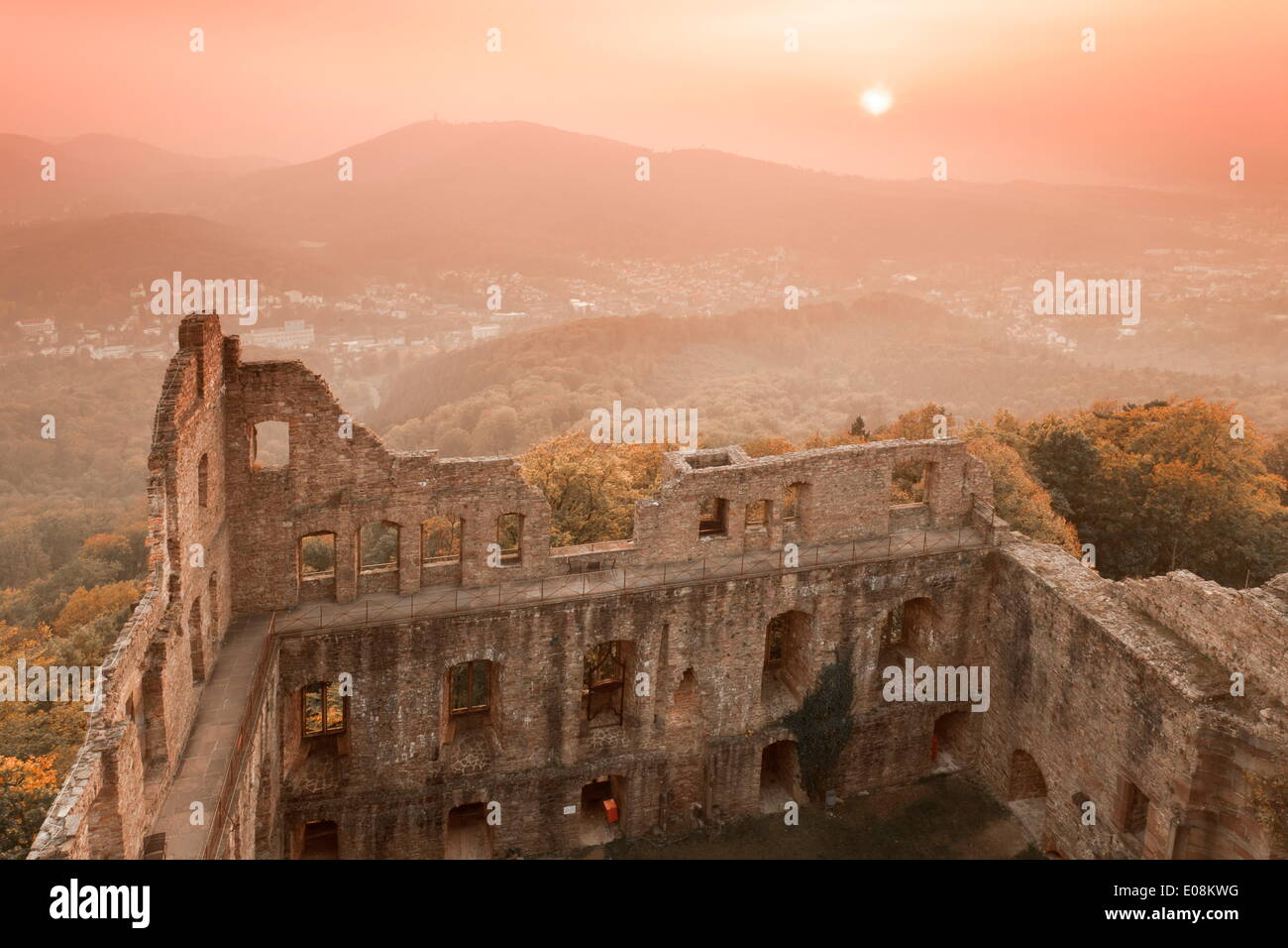 Burgruine Hohenbaden castle ruin at sunset, Baden-Baden, Black Forest, Baden Wurttemberg ...