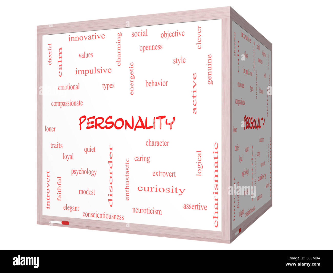 Personality Word Cloud Concept on a 3D cube Whiteboard with great terms ...