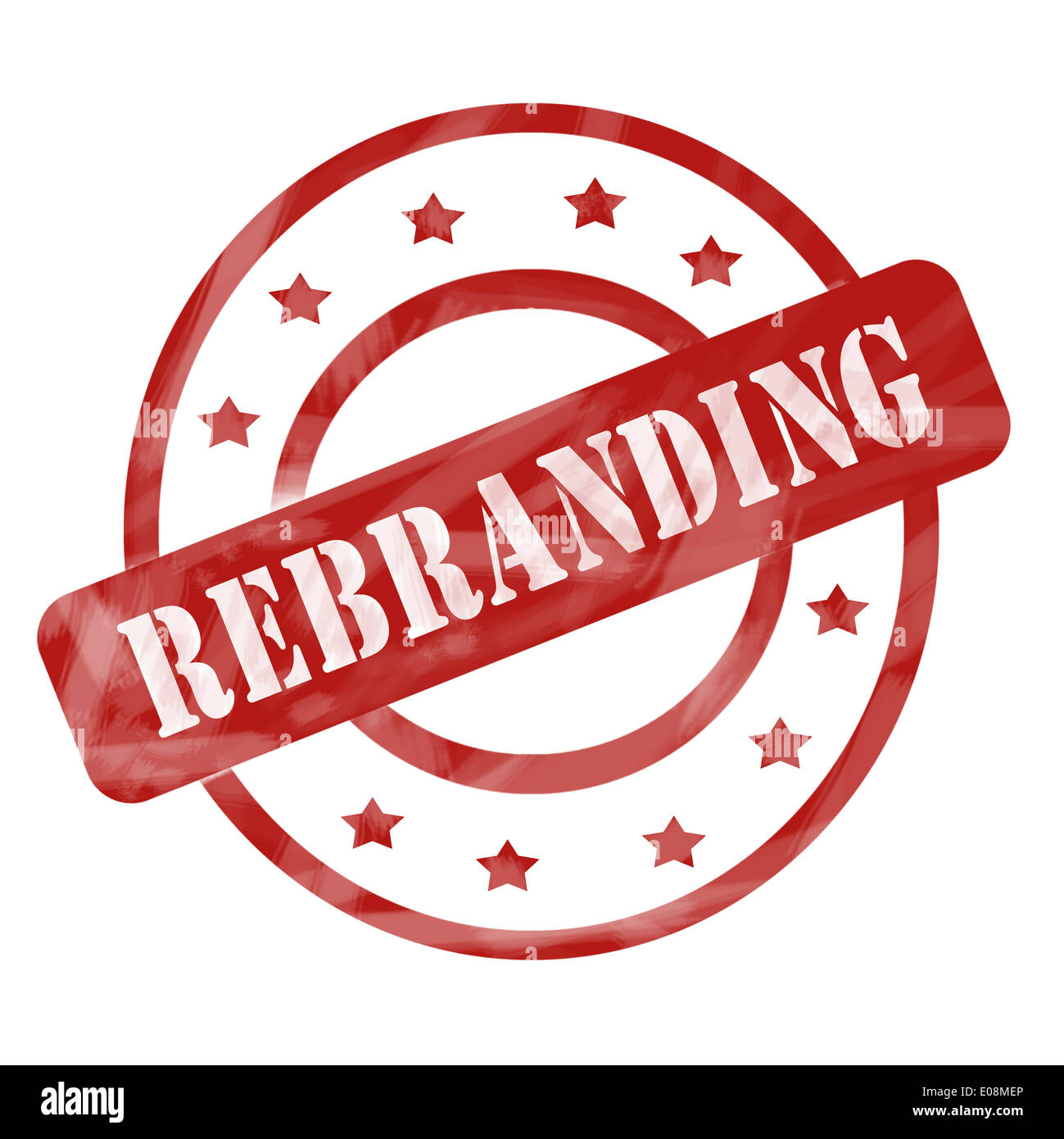 A red ink weathered roughed up circles and stars stamp design with the ...