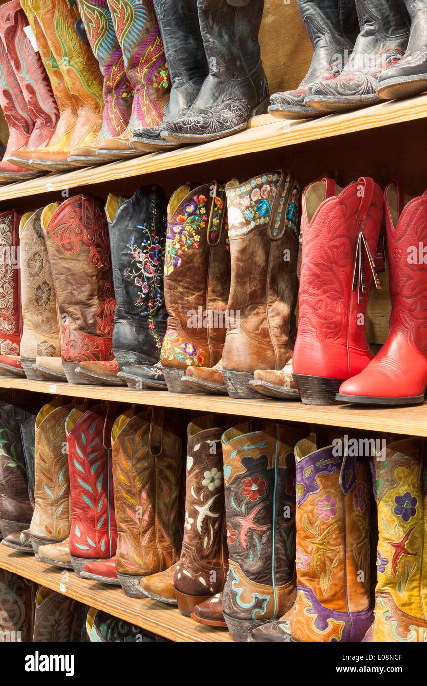 Cowboy boots lining the shelves, Austin, Texas, United States of ...