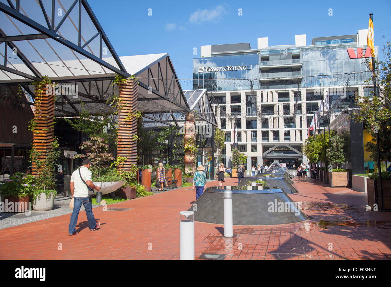 Outdoor shopping mall in Britomart Precinct, Auckland, North Island ...
