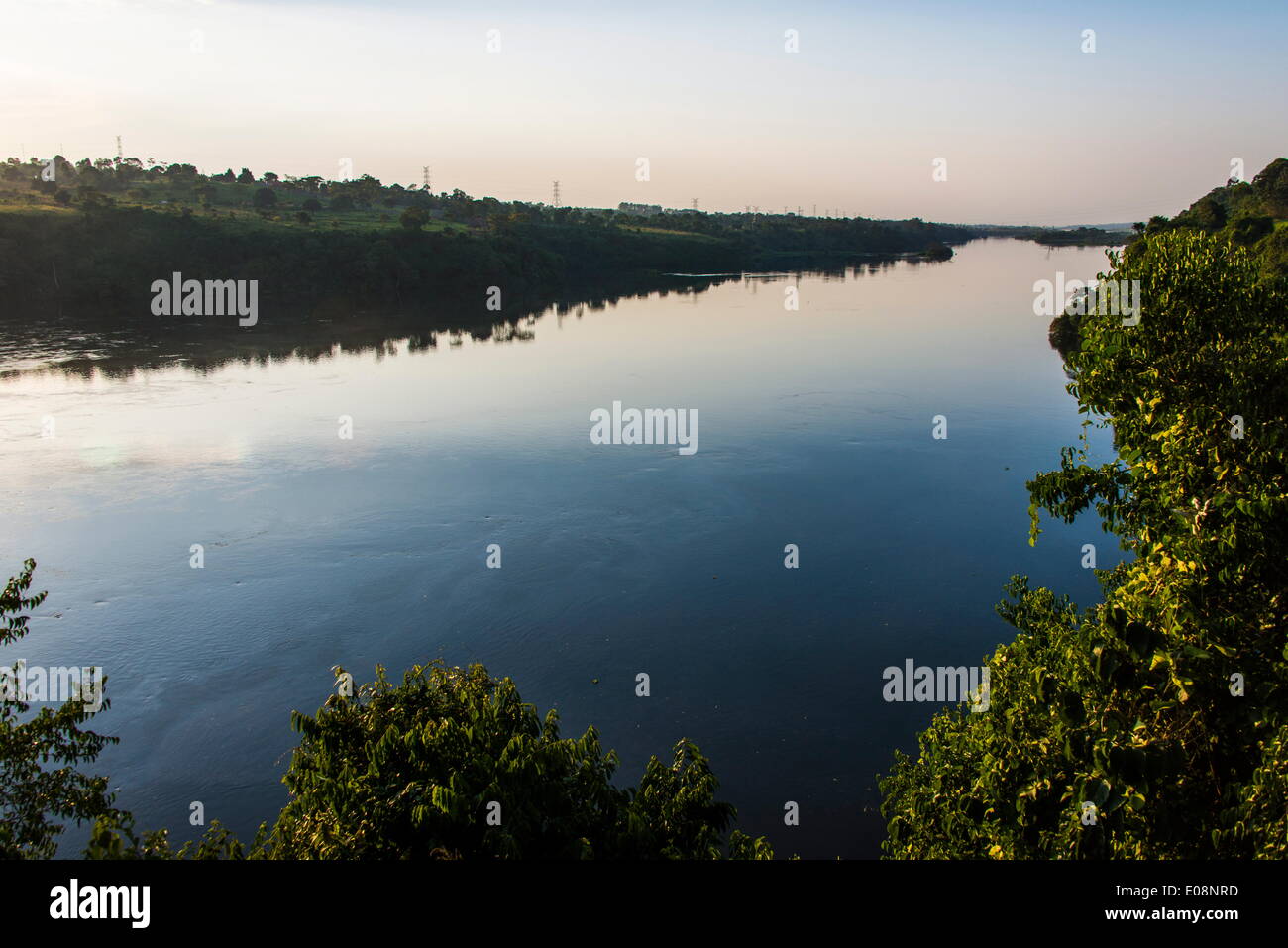 View over the Nile at the source of the Nile in Jinja, Uganda, East ...