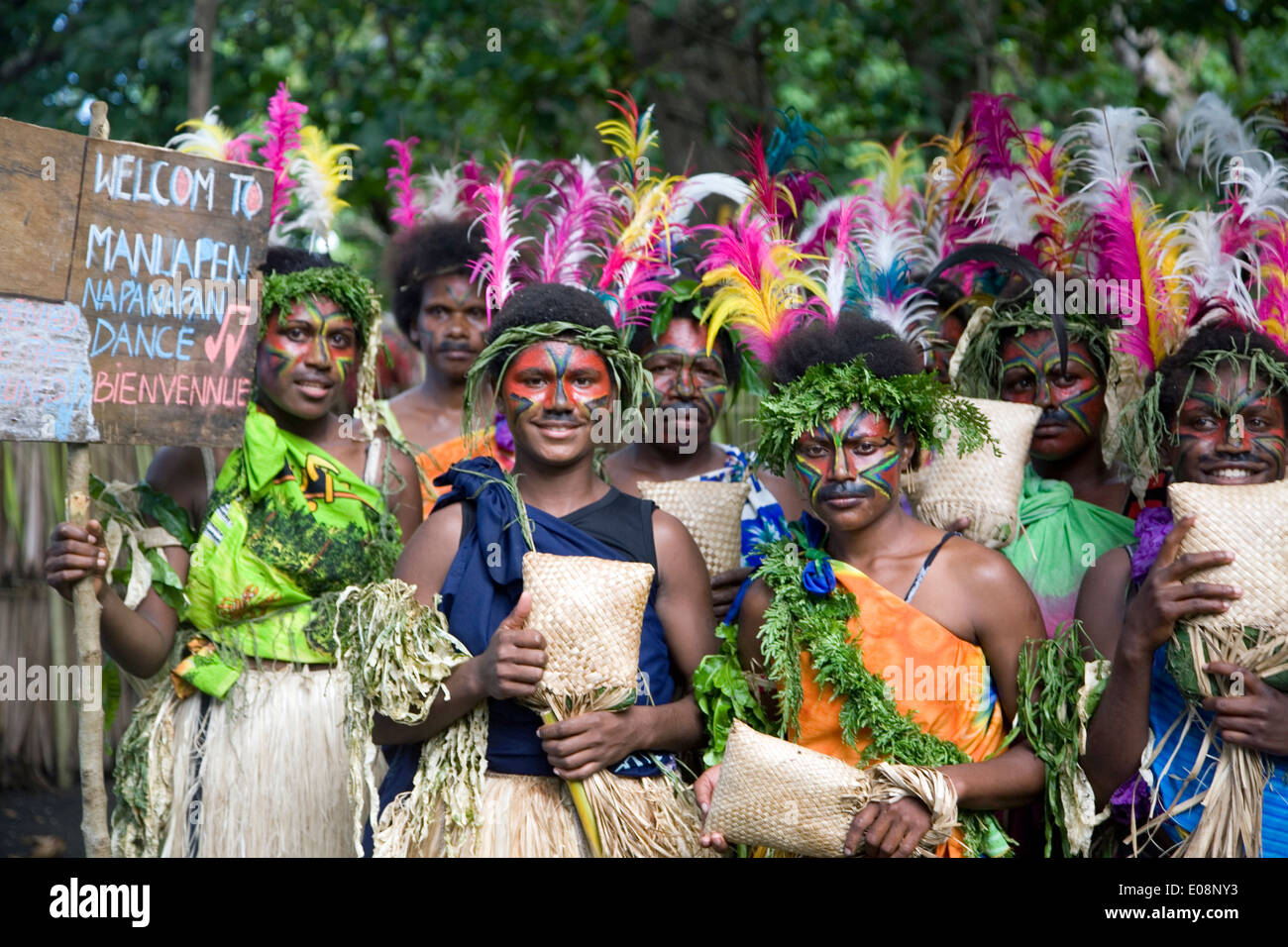 Dance group dressed in colorful costumes, Tanna, Vanuatu, South Stock ...
