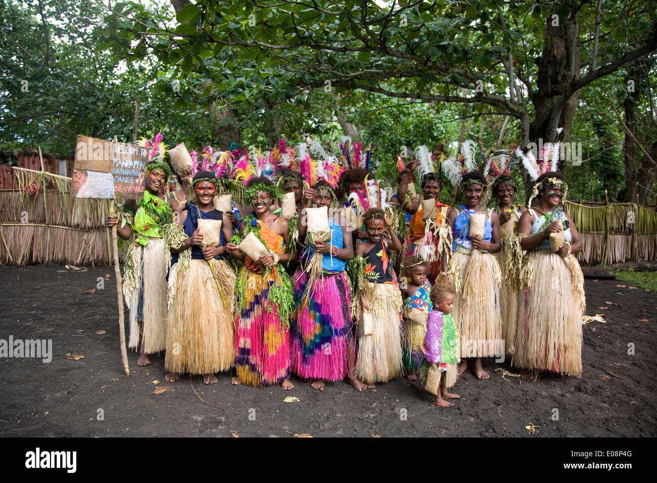 Dance group dressed in colorful costumes, Tanna, Vanuatu, South Pacific ...