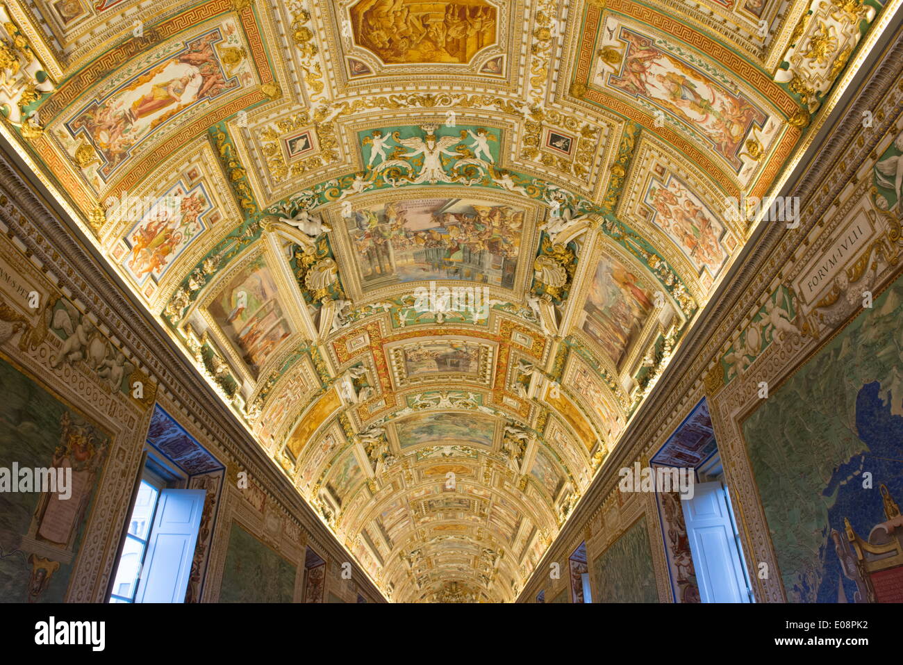 Frescoes on the ceiling of the Gallery of the Maps, Vatican Museums, Rome, Lazio, Italy, Europe ...