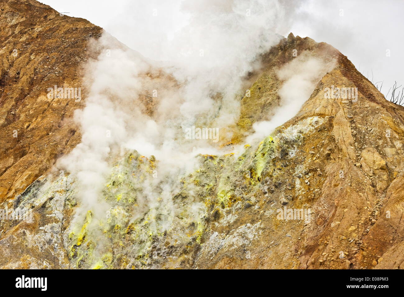Sulphur encrusted fumaroles at Papandayan Volcano, an active four ...